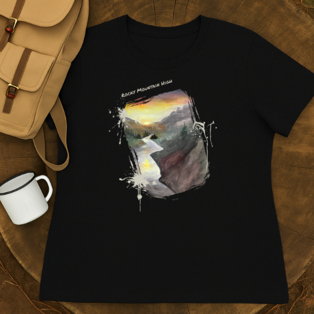 Rocky Mountain High T-Shirt – Hand-Painted Landscape Tee – Leaf & Harmony